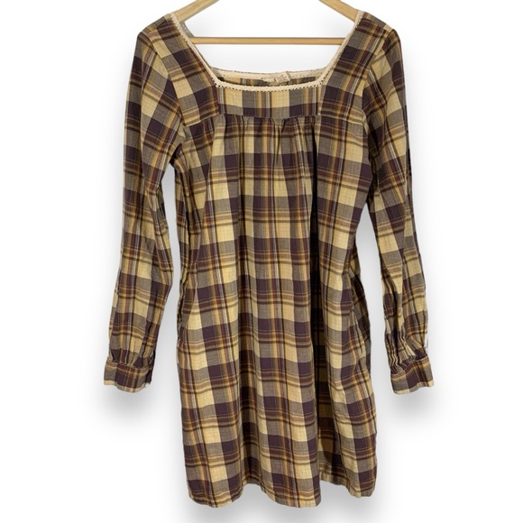 Dresses | Plaid Cottagecore Dress Square Crochet Neckline | Poshmark